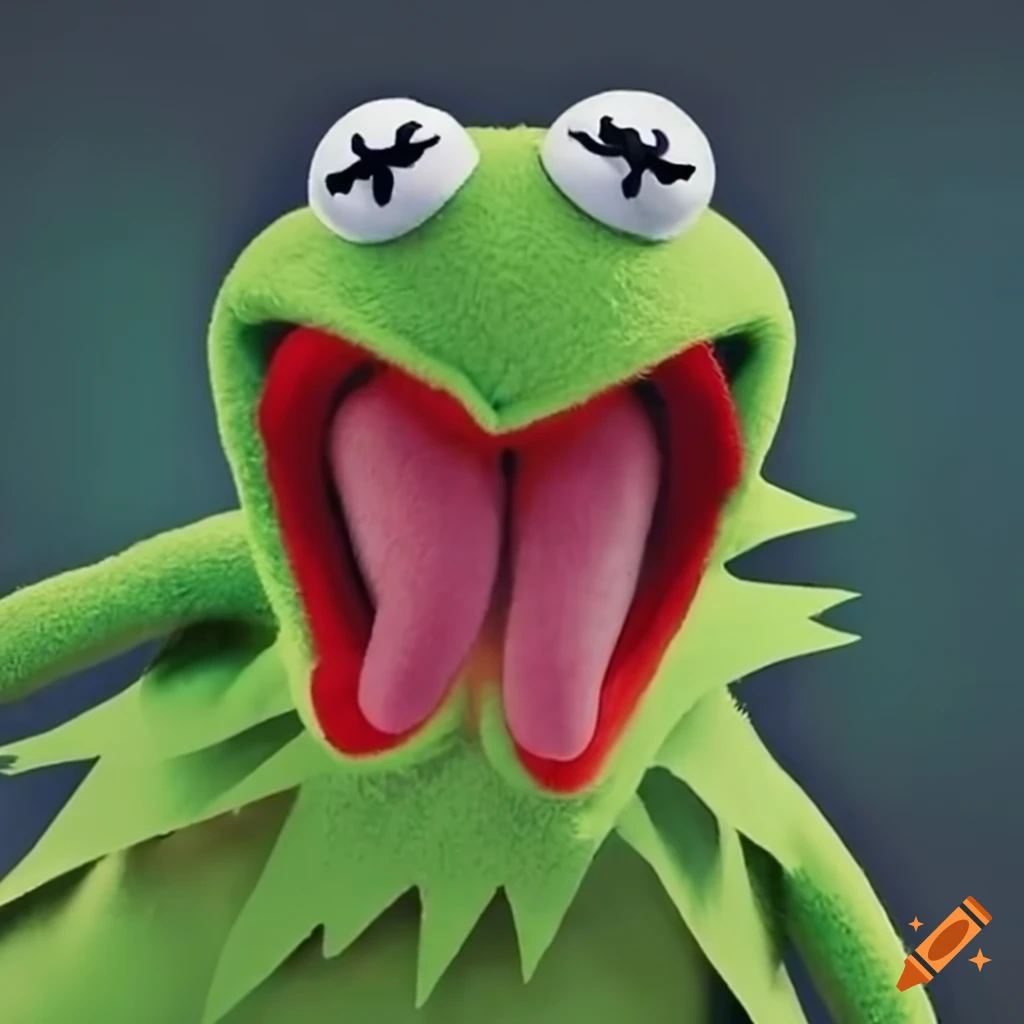 Kermit the frog falling down a deep dark hole on Craiyon