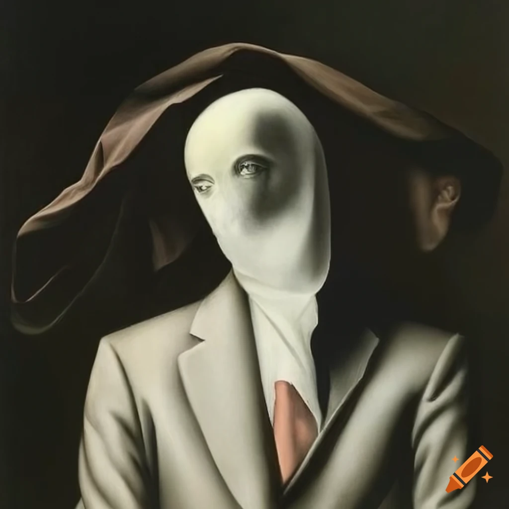 Rene magritte surrealism art of man with cloth covering head in 'the ...