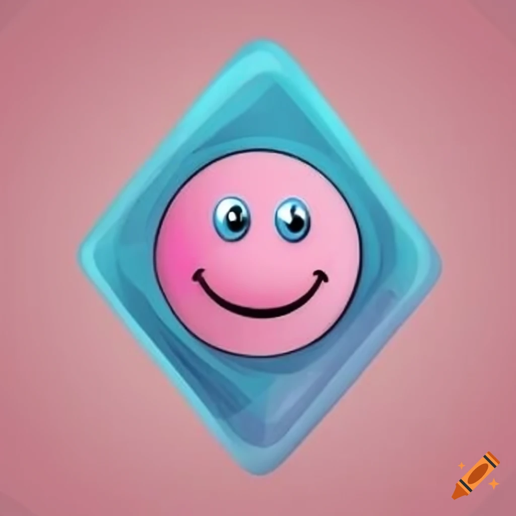 Pink and light blue cartoon smiley rhombus shape on Craiyon