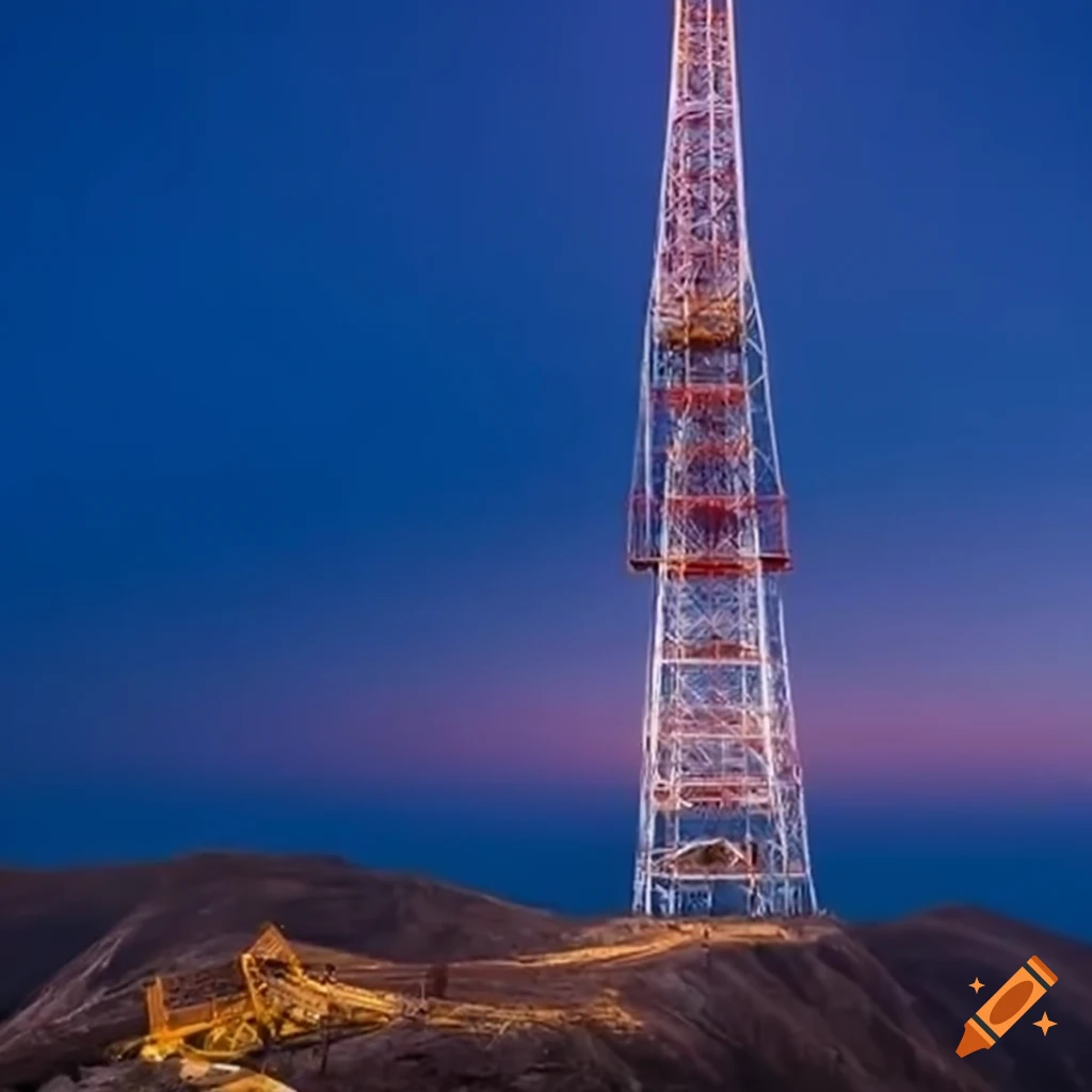 Mountain top microwave radio tower under construction on Craiyon