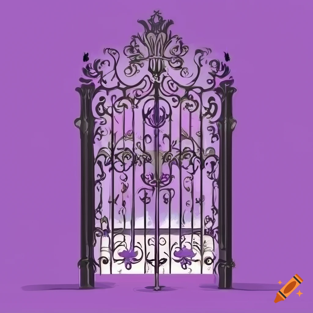 Baroque gate with metal lavender pattern and additional gates on Craiyon