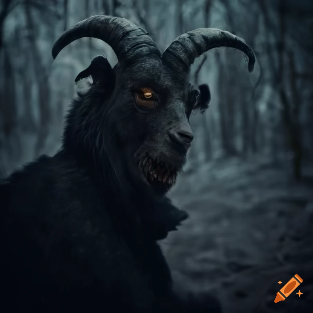 Vintage picture of a goat man in a snowy forest on Craiyon