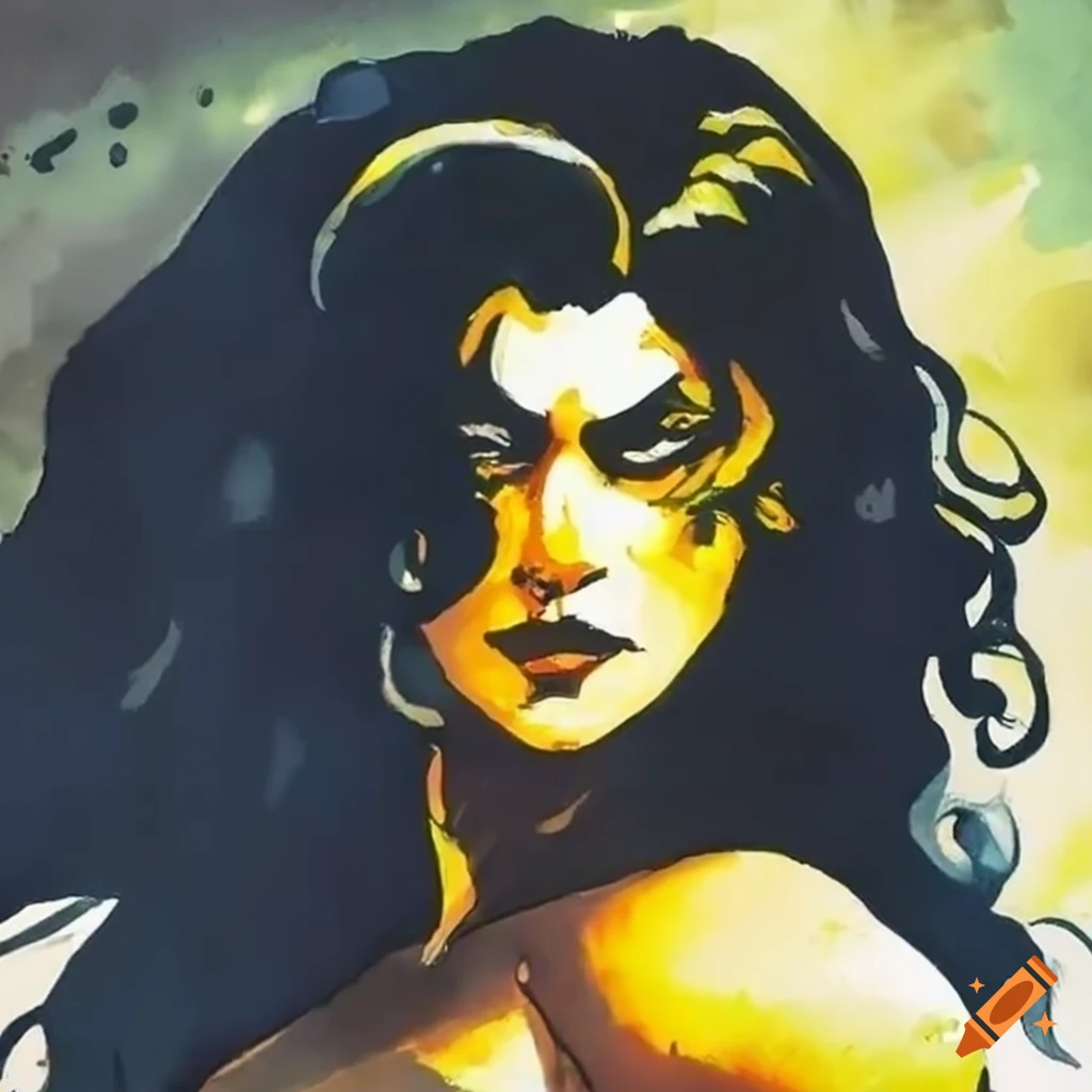 Female figure in pencil and watercolor with ink washes and fine lines ...