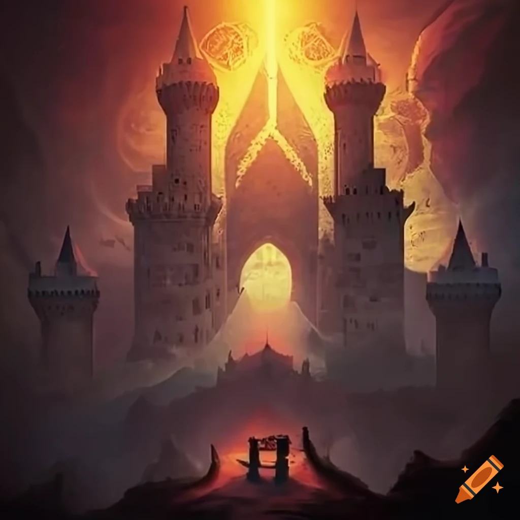 Expansive and imposing kingdom with a colossal fortress-like castle on ...