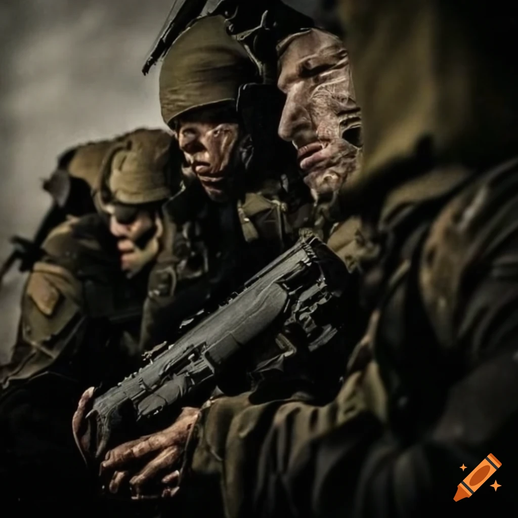 Book cover of three well-armed and intimidating soldiers on Craiyon