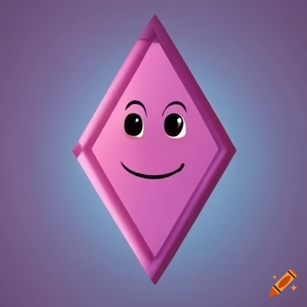 Smiling cartoon rhombus in pink, light blue and light purple colors on ...