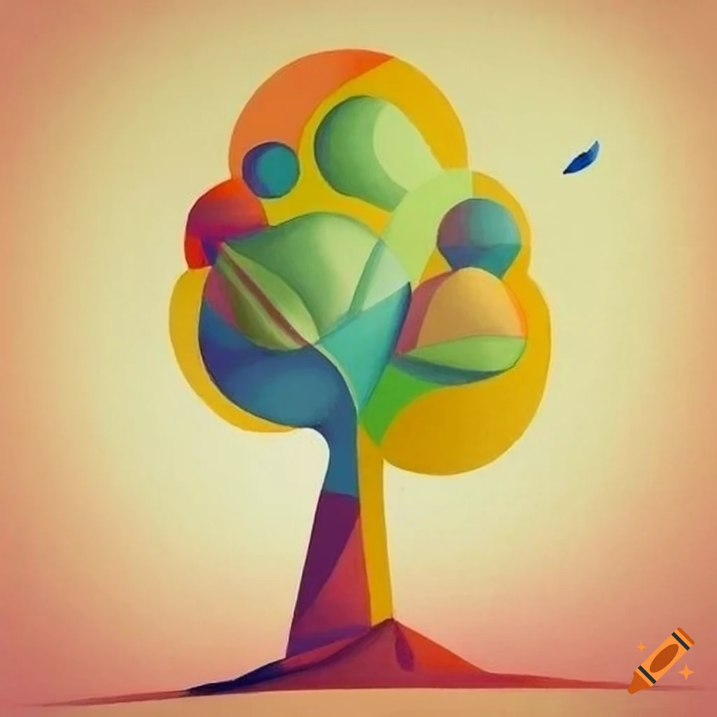 Cubist drawing of a tree on a hill on Craiyon