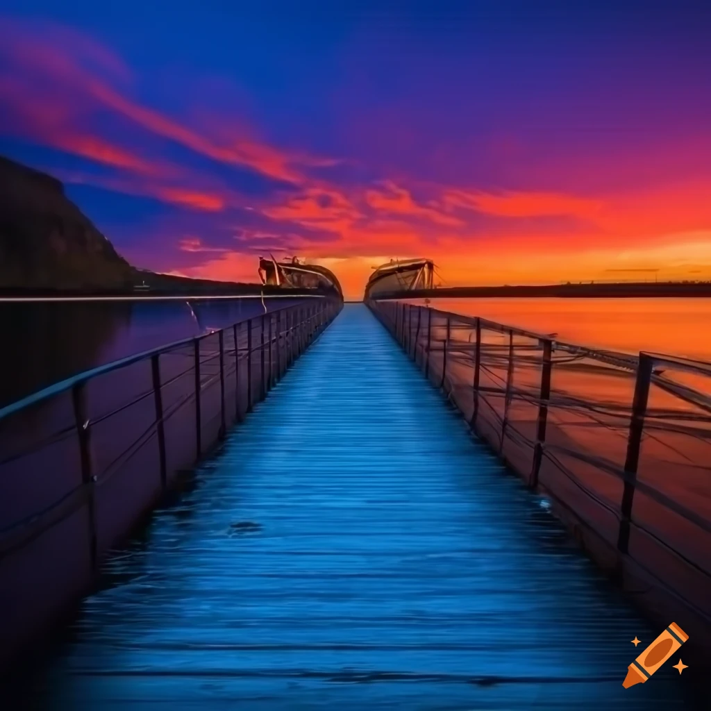 Enclosed bridge with bright bold colors in high definition 8k on Craiyon