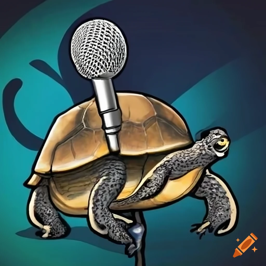 Turtle speaking on a microphone on Craiyon