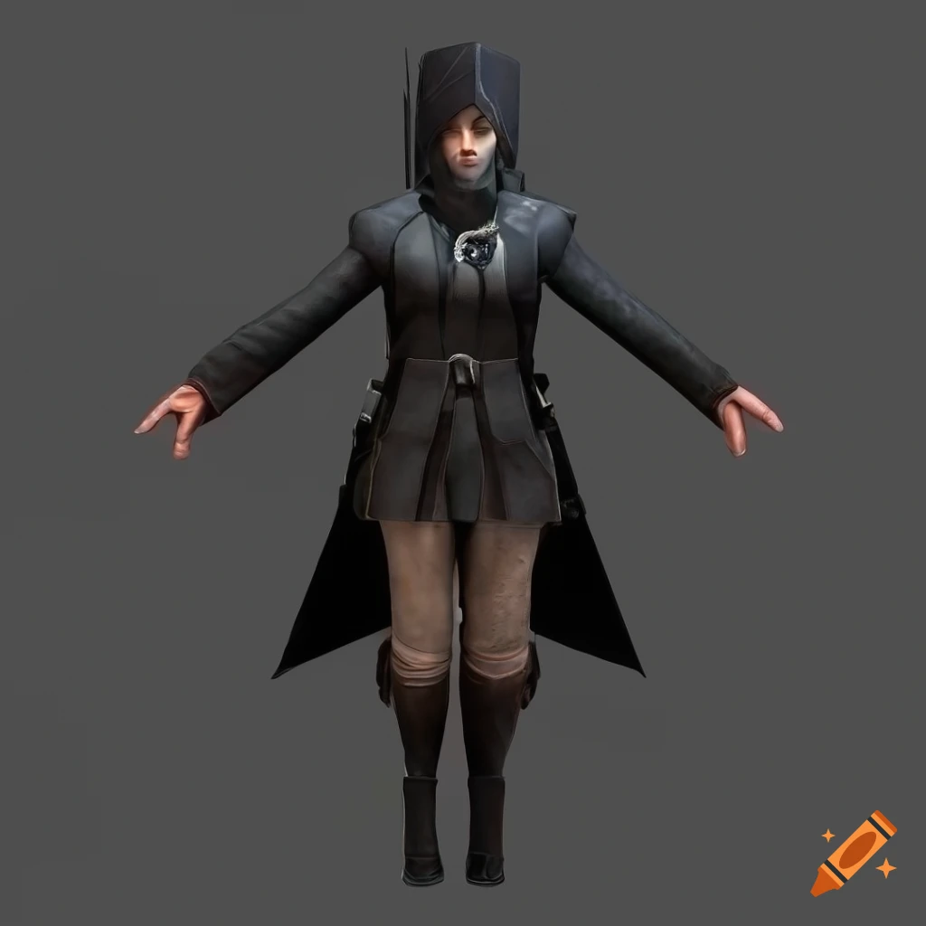 Female guard character in Dishonored 2 style full-length 3D model on ...