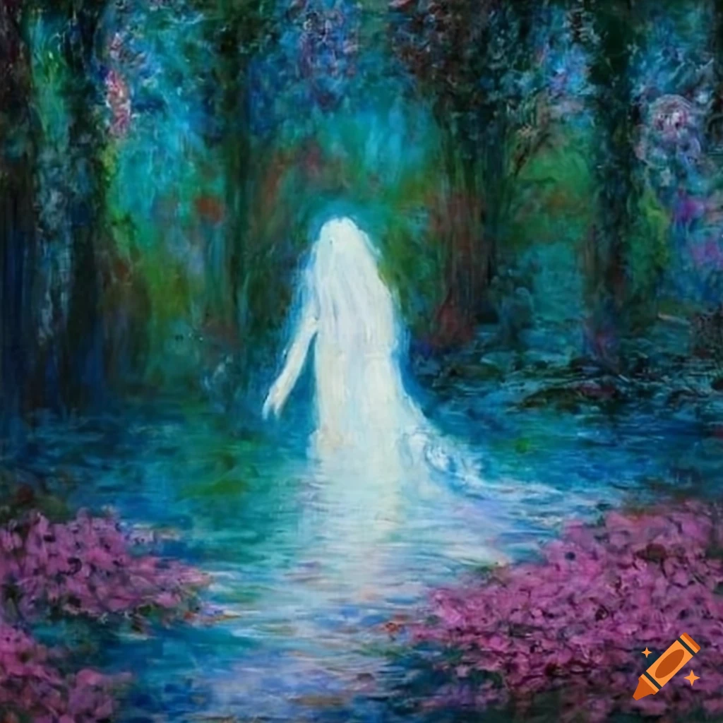 Claude Monet inspired painting of a white ghost in an enchanted ...