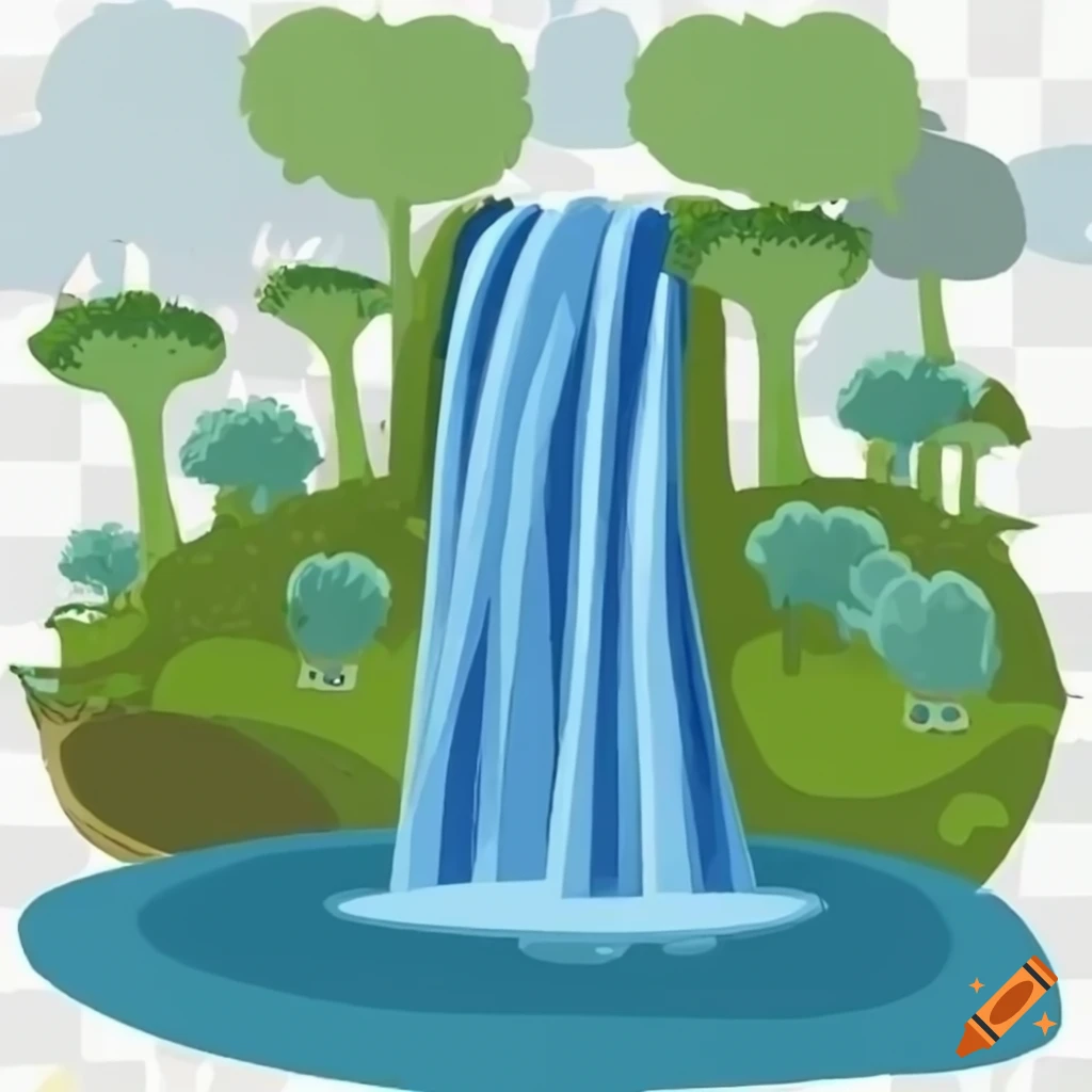 Cartoon flowing waterfall on Craiyon