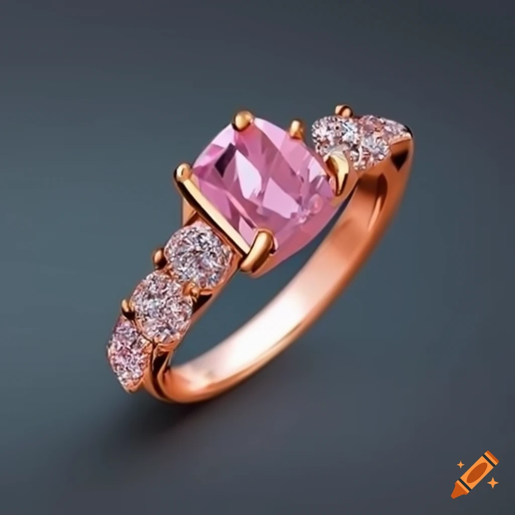 Women's wedding ring with pink bell-shaped diamond on Craiyon