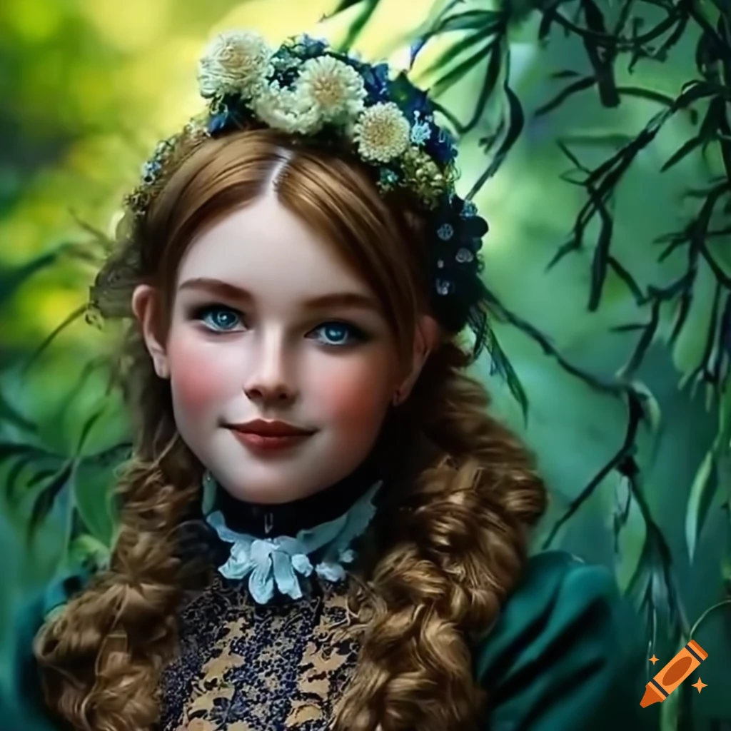 Victorian girl named alice standing in front of a willow tree on Craiyon