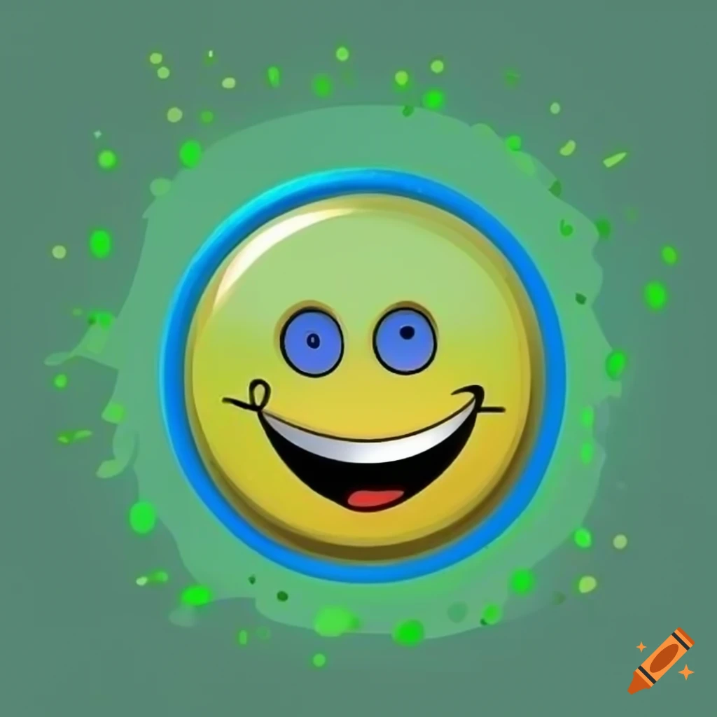 Cartoon smiling circle in green, blue, and yellow colors on Craiyon