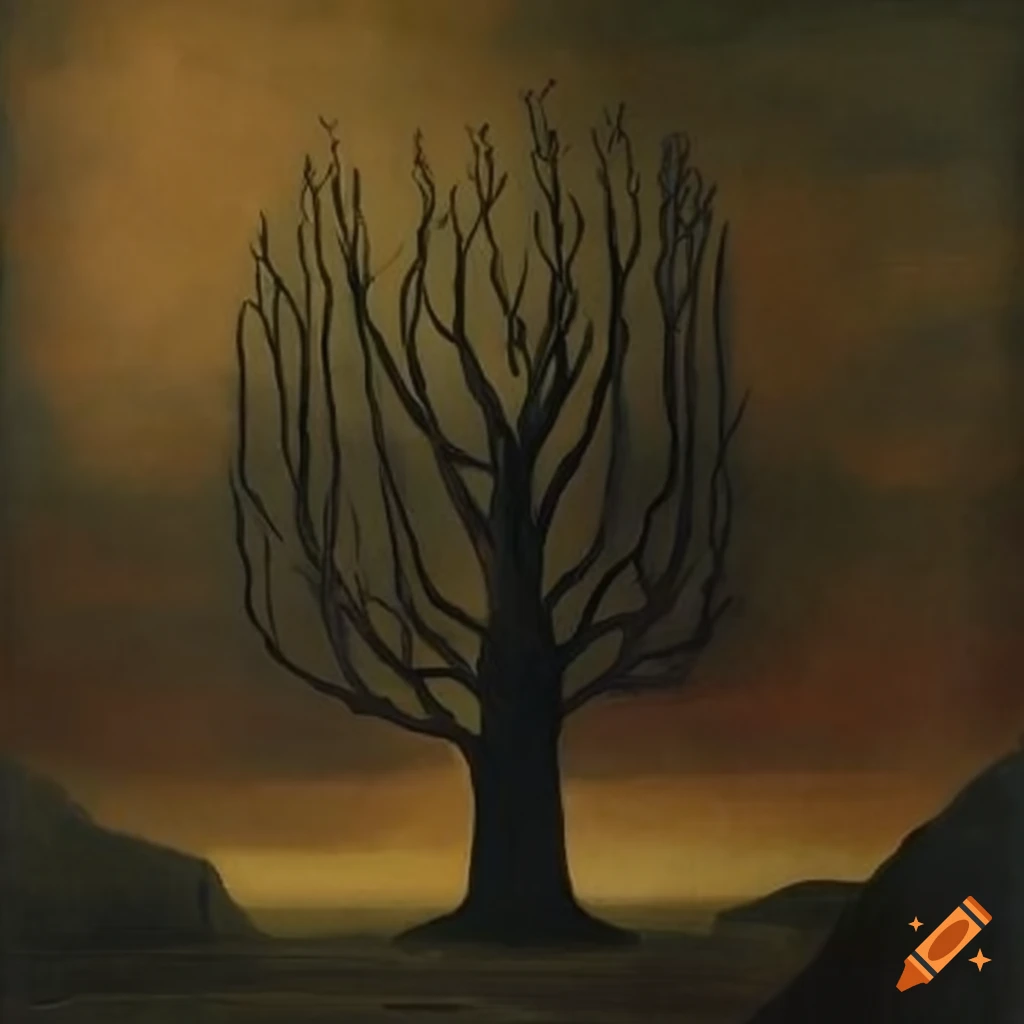 Tree with twisting branches by rene magritte on Craiyon