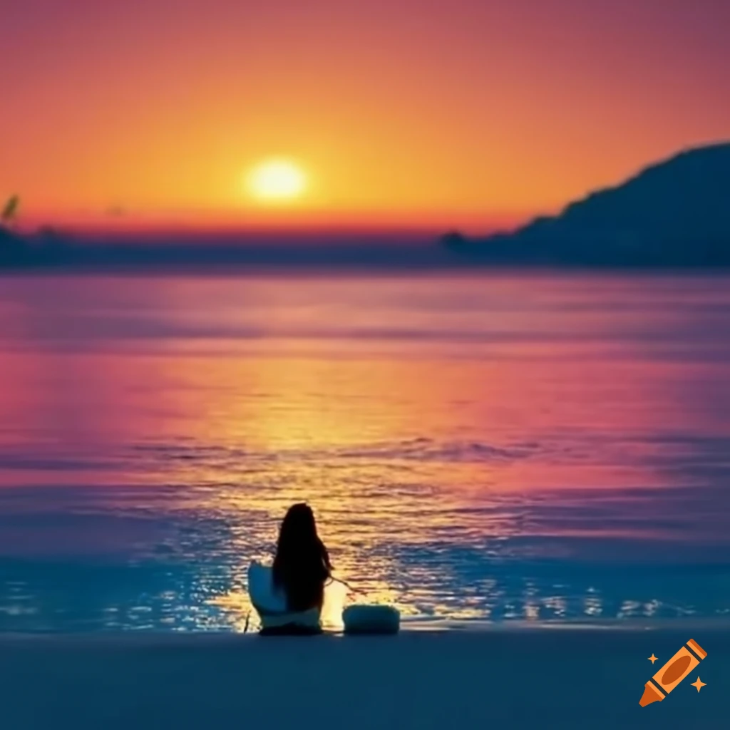 Romantic sunset sitting on Craiyon