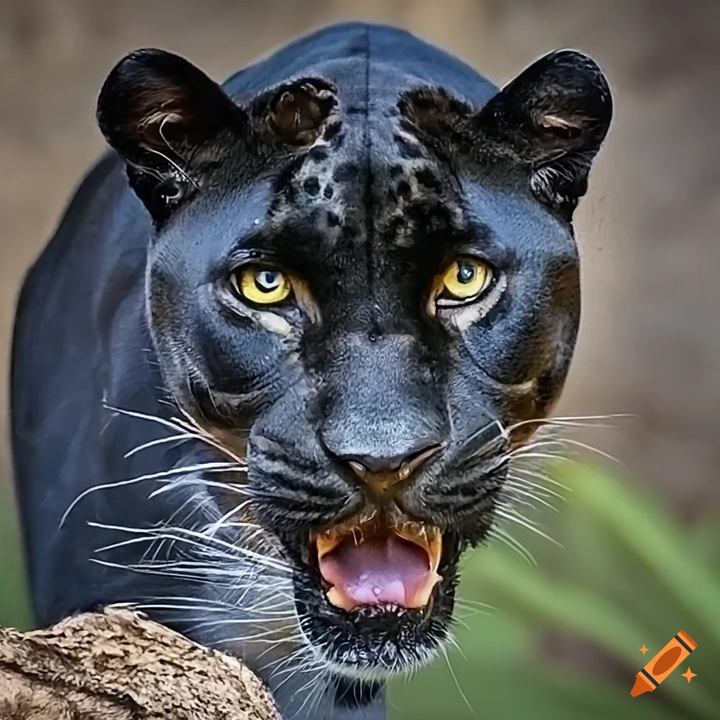 Black panther with darker leopard spots, determined look in 3/4 view on ...