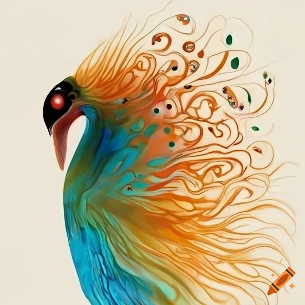Gorgeous abstract bird with a beautiful tail by klimt on a white ...