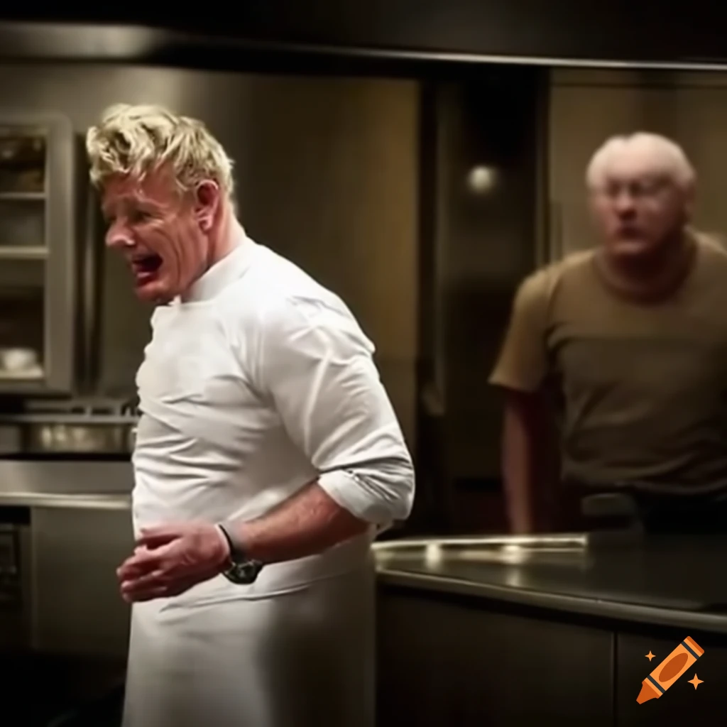 Chefs Gordon Ramsay and Walter White in a commercial kitchen on Craiyon