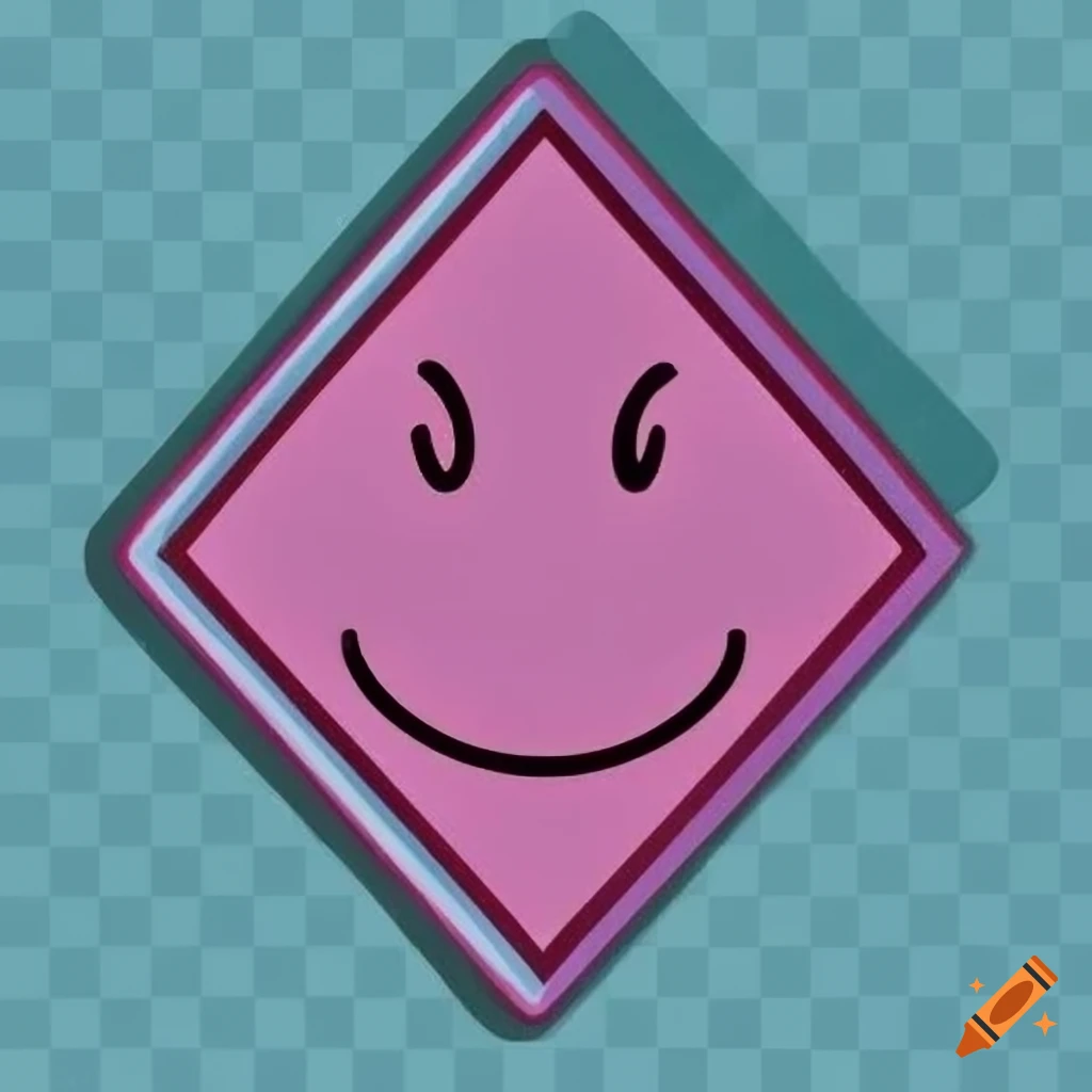 Pink and light blue cartoon smiley rhombus shape on Craiyon
