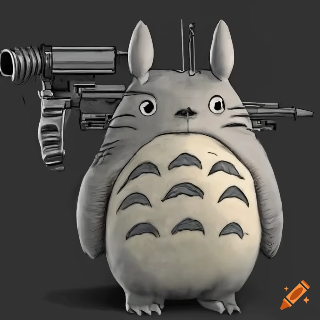 3d realistic totoro with a machine gun on Craiyon