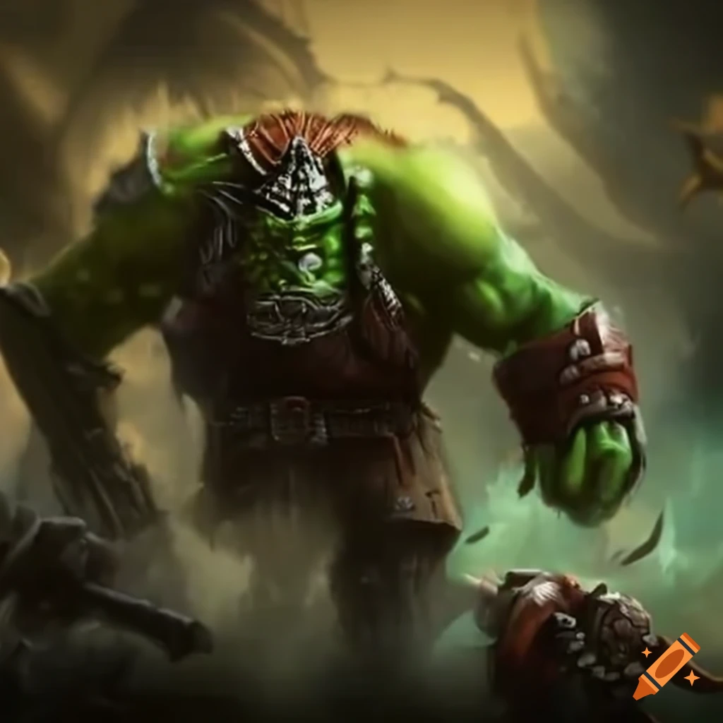 Blurred image of warhammer orcs running on Craiyon