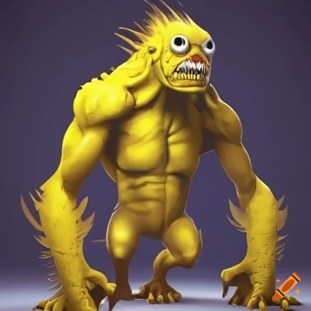 Big yellow monster with two eyes and long arms on Craiyon