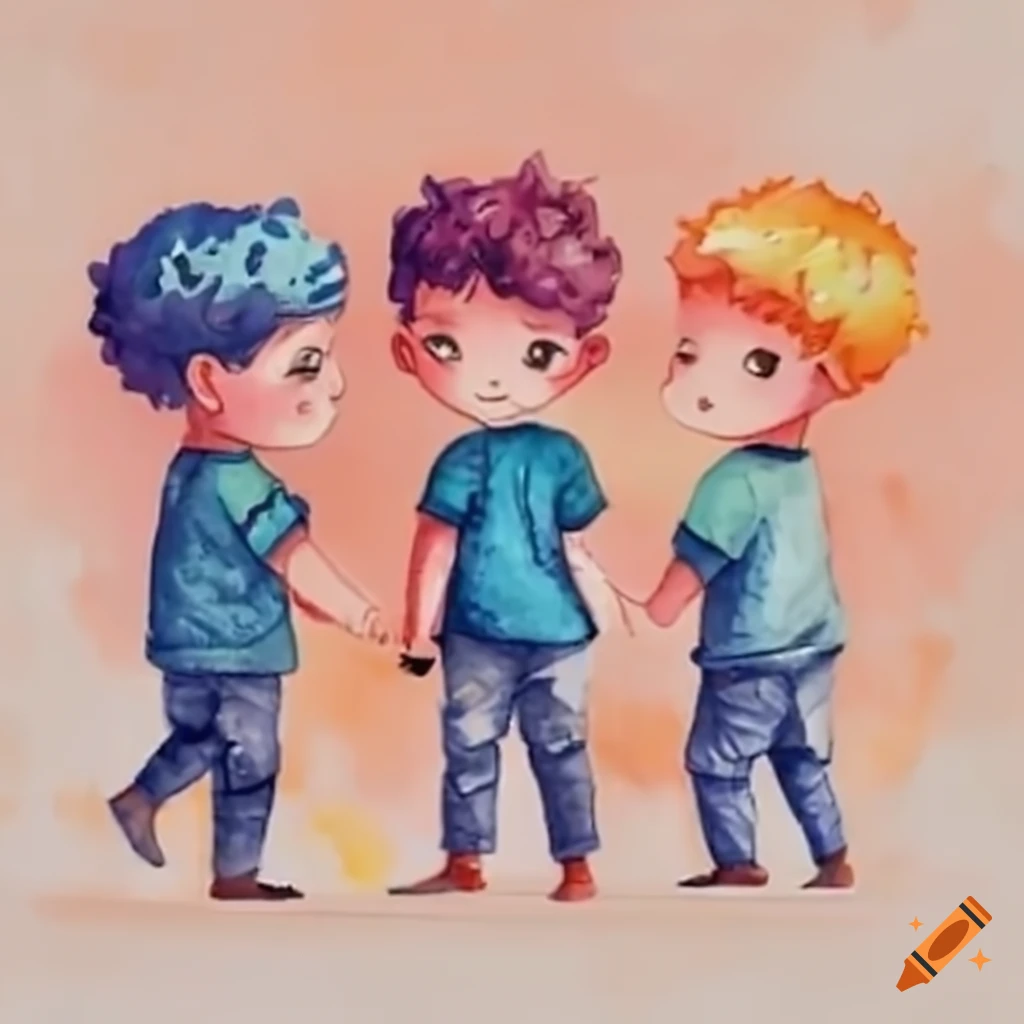 Group of three boys standing together on Craiyon