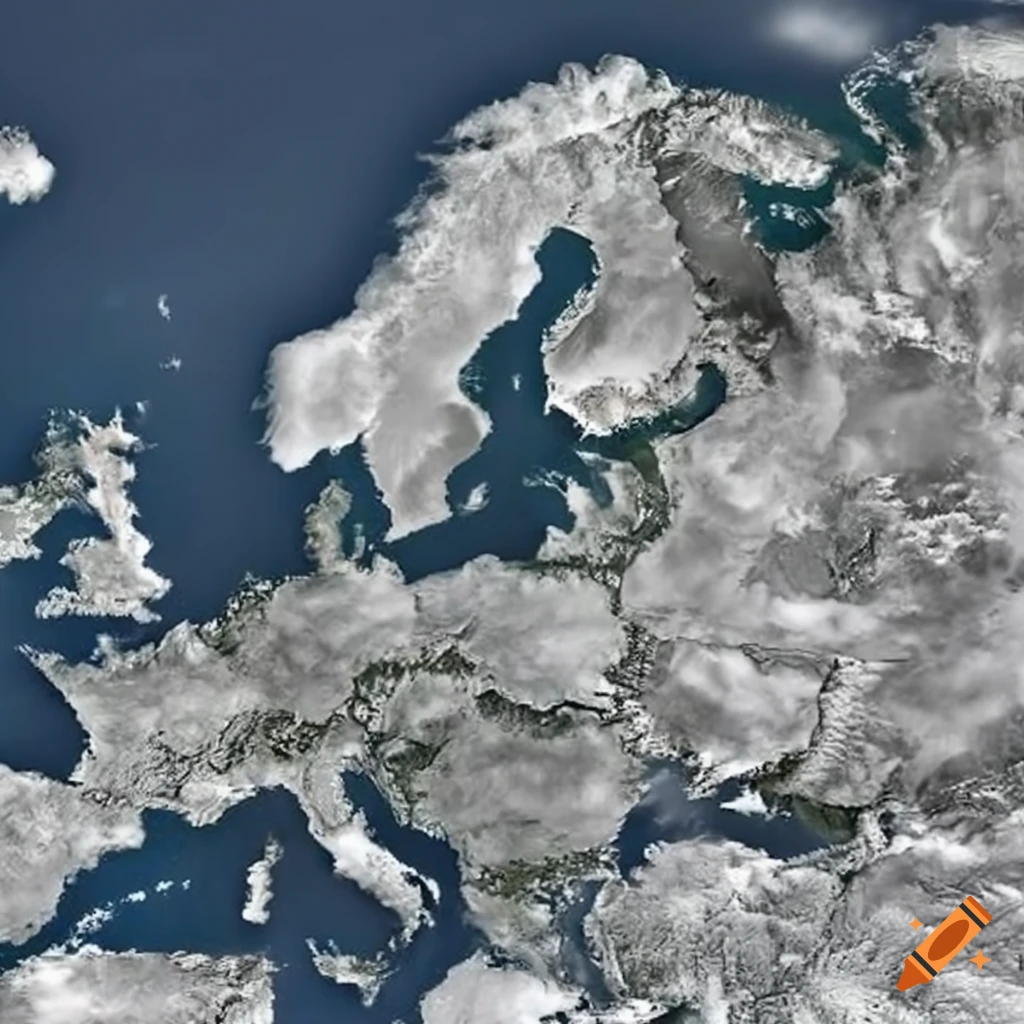 Satellite image of snow-covered europe from above on Craiyon