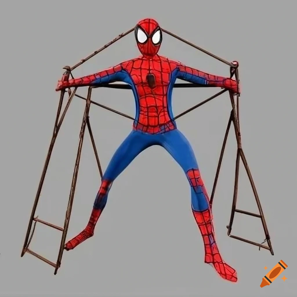 Spider-man themed climbing frame with urban buildings in the background ...