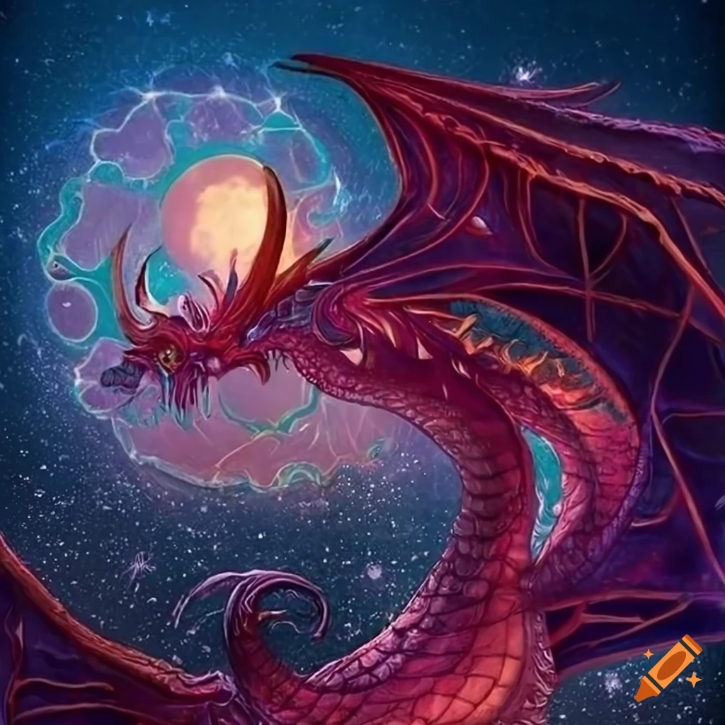 Depiction of Bakunawa, the deity dragon flying with the moon in its ...