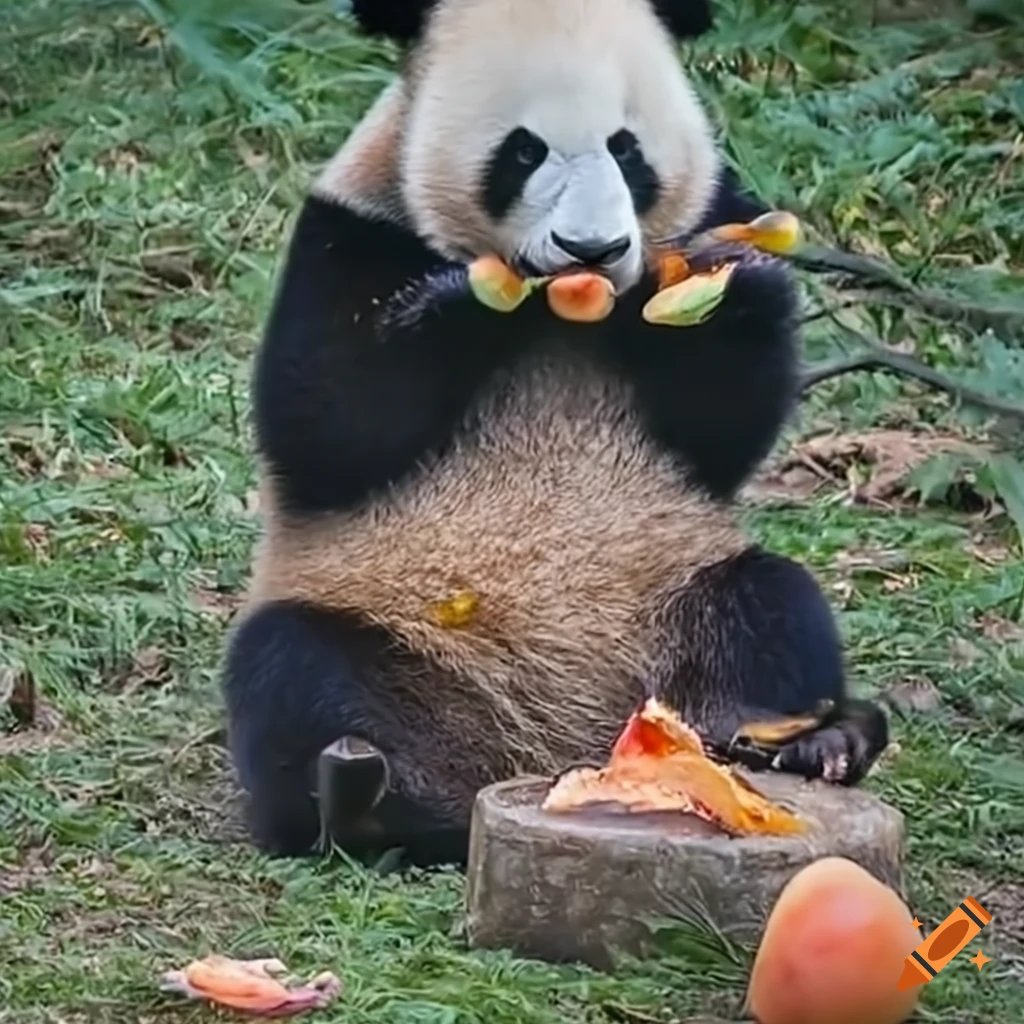 Panda eating a peach on Craiyon