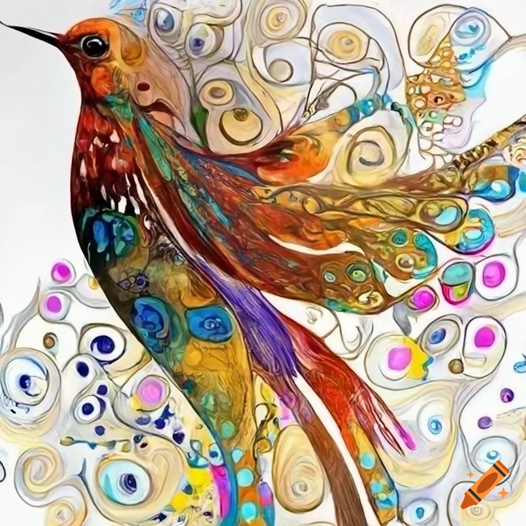 Abstract bird with beautiful tail painting by klimt on white background ...