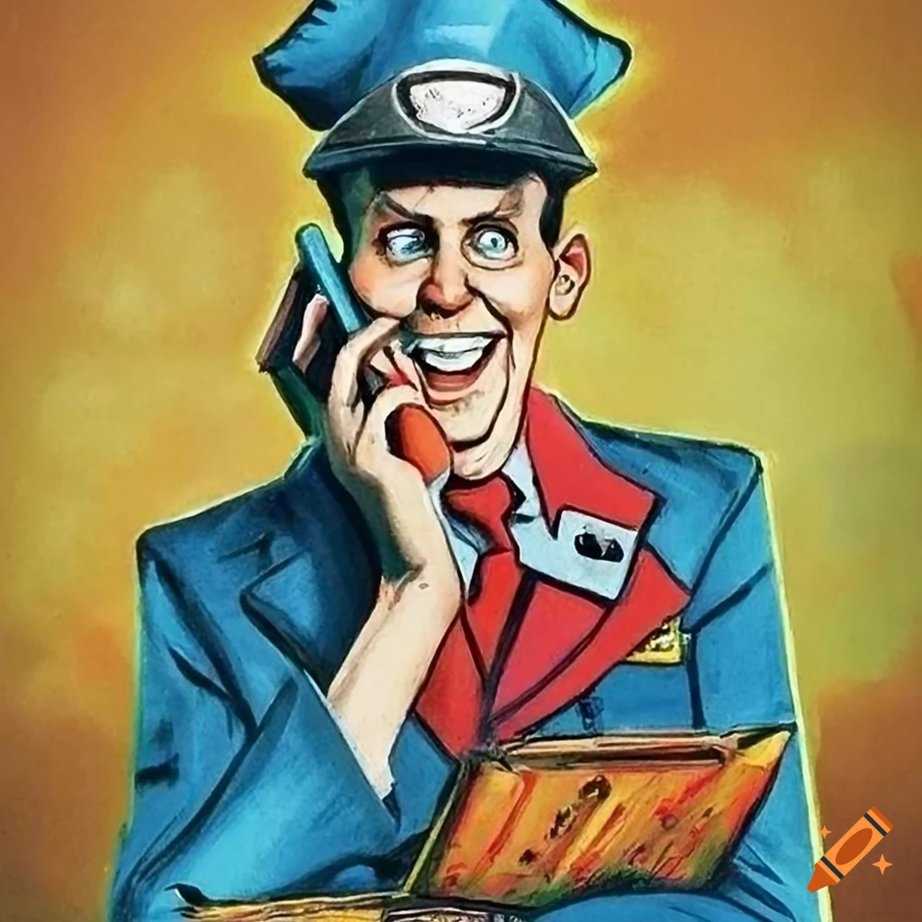 Colorful humorous book illustration of men in conversation and a ...