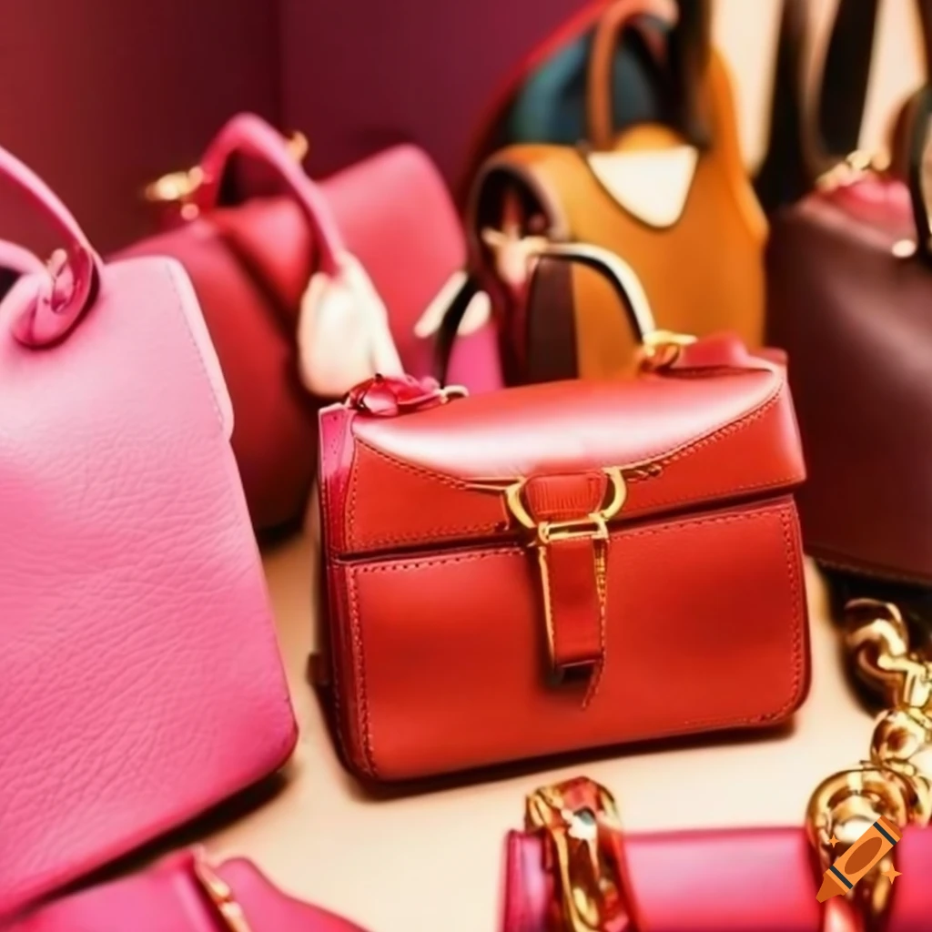 Collection of luxury handbags in various colors on Craiyon