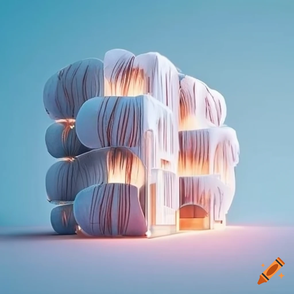 Contemporary architecture with delicate orchid flowers on the facade on ...