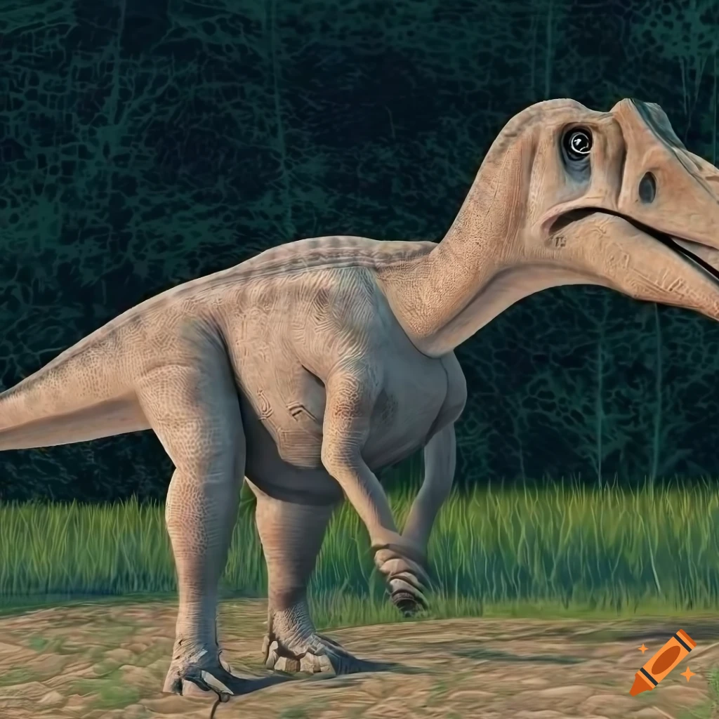 Hefty Hadrosaurus dinosaur in natural prehistoric environment on Craiyon