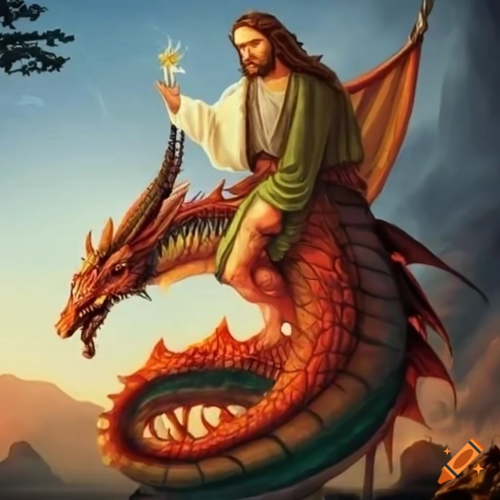 Jesus riding a dragon on Craiyon
