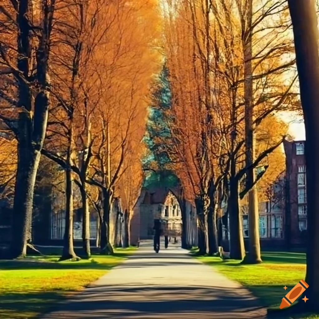 Lund university campus surrounded by trees on Craiyon