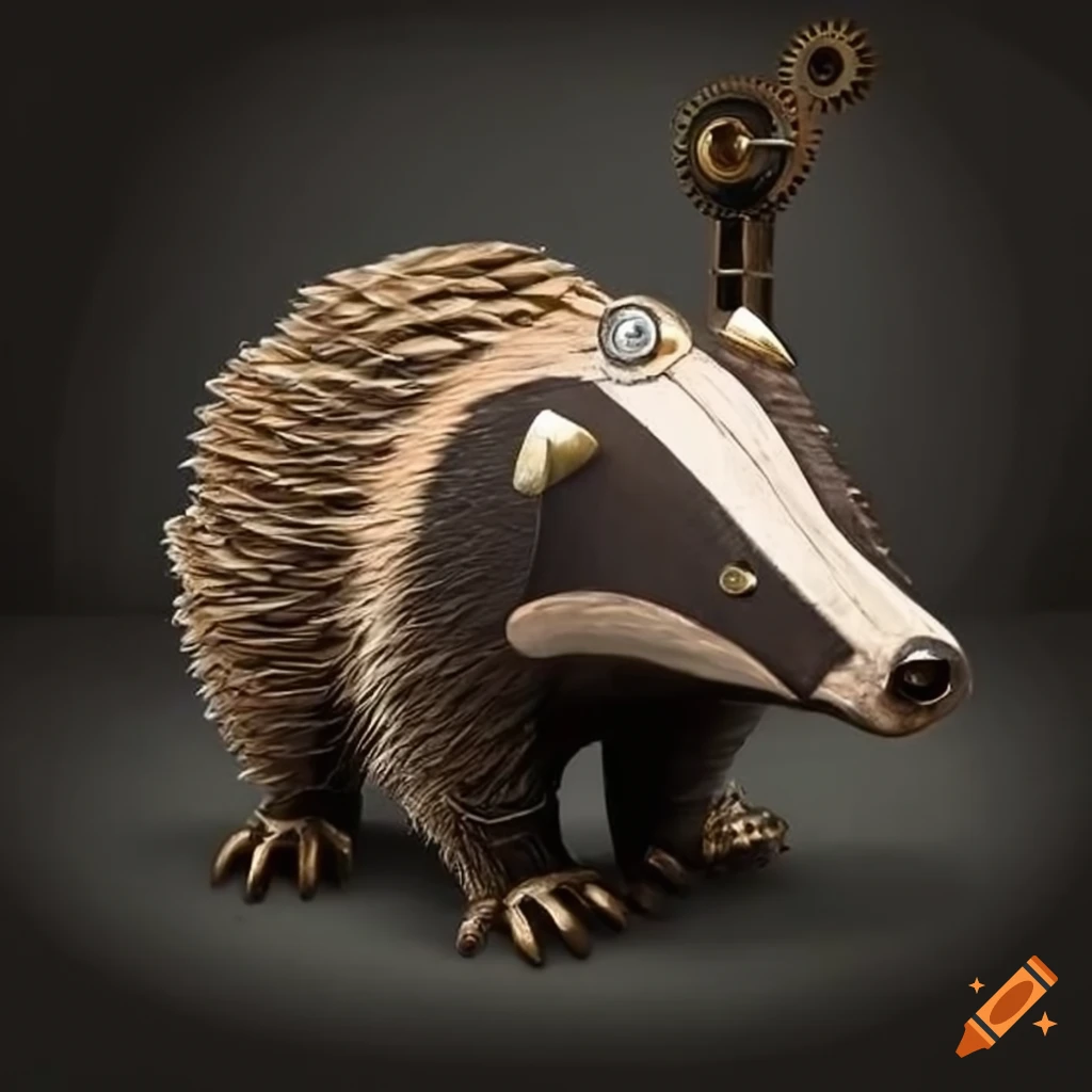 Steampunk-style badger sculpture made of tools and set screws on Craiyon