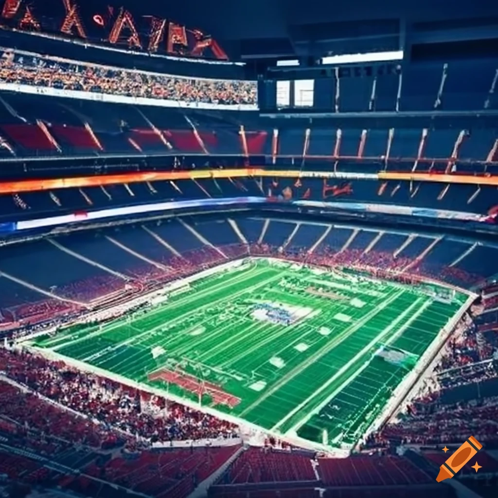 Modern nfl stadium with ample seating and a jumbotron on Craiyon