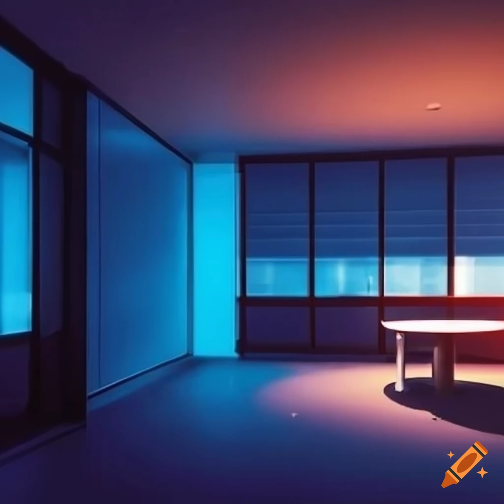 Low quality liminal office space with blue glow on Craiyon