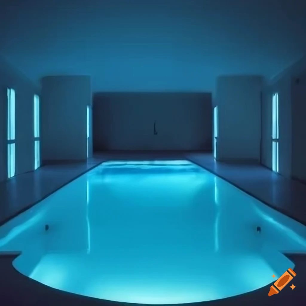 Low quality indoor pool with blue glow on Craiyon