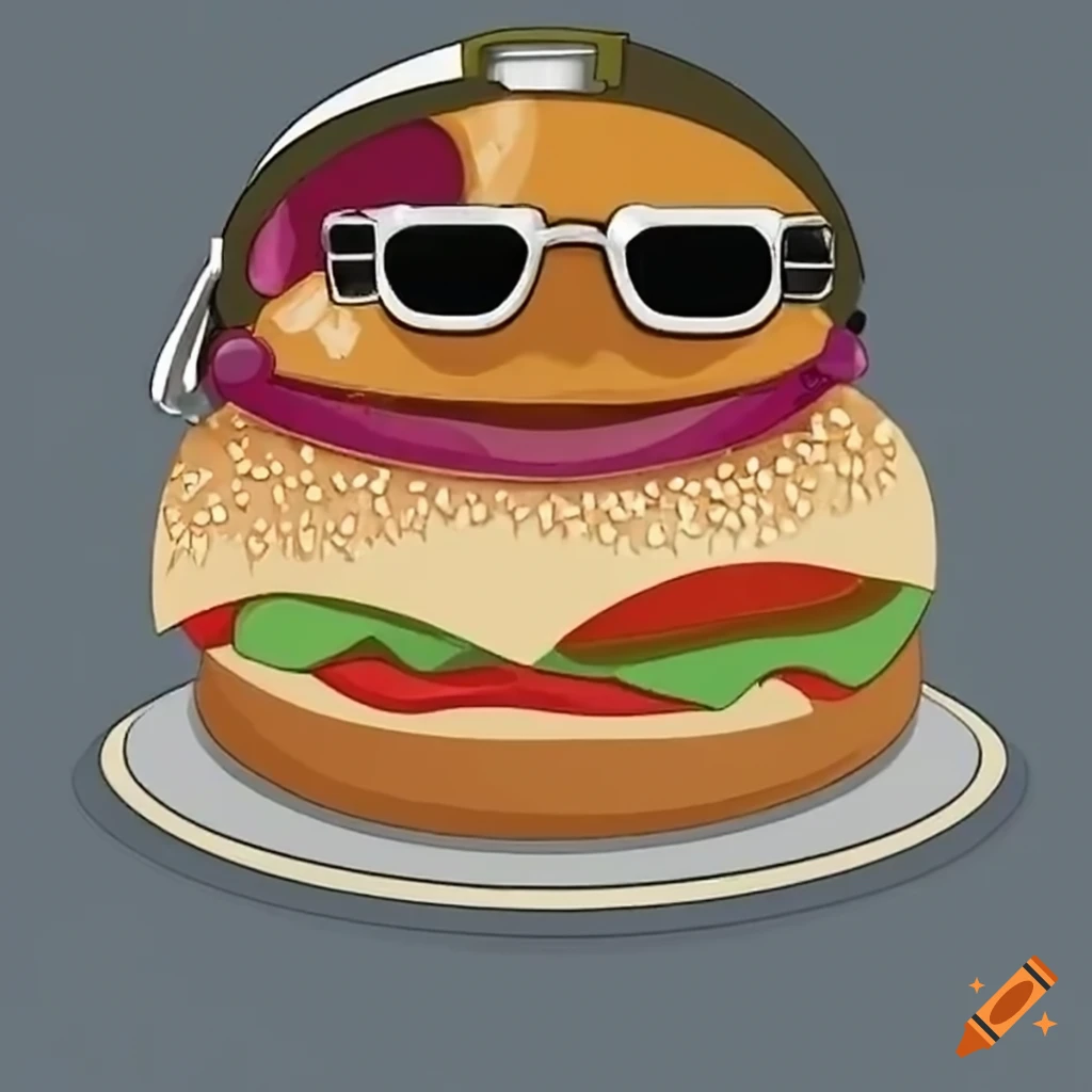 Burger wearing sunglasses and fighter plane helmet on Craiyon