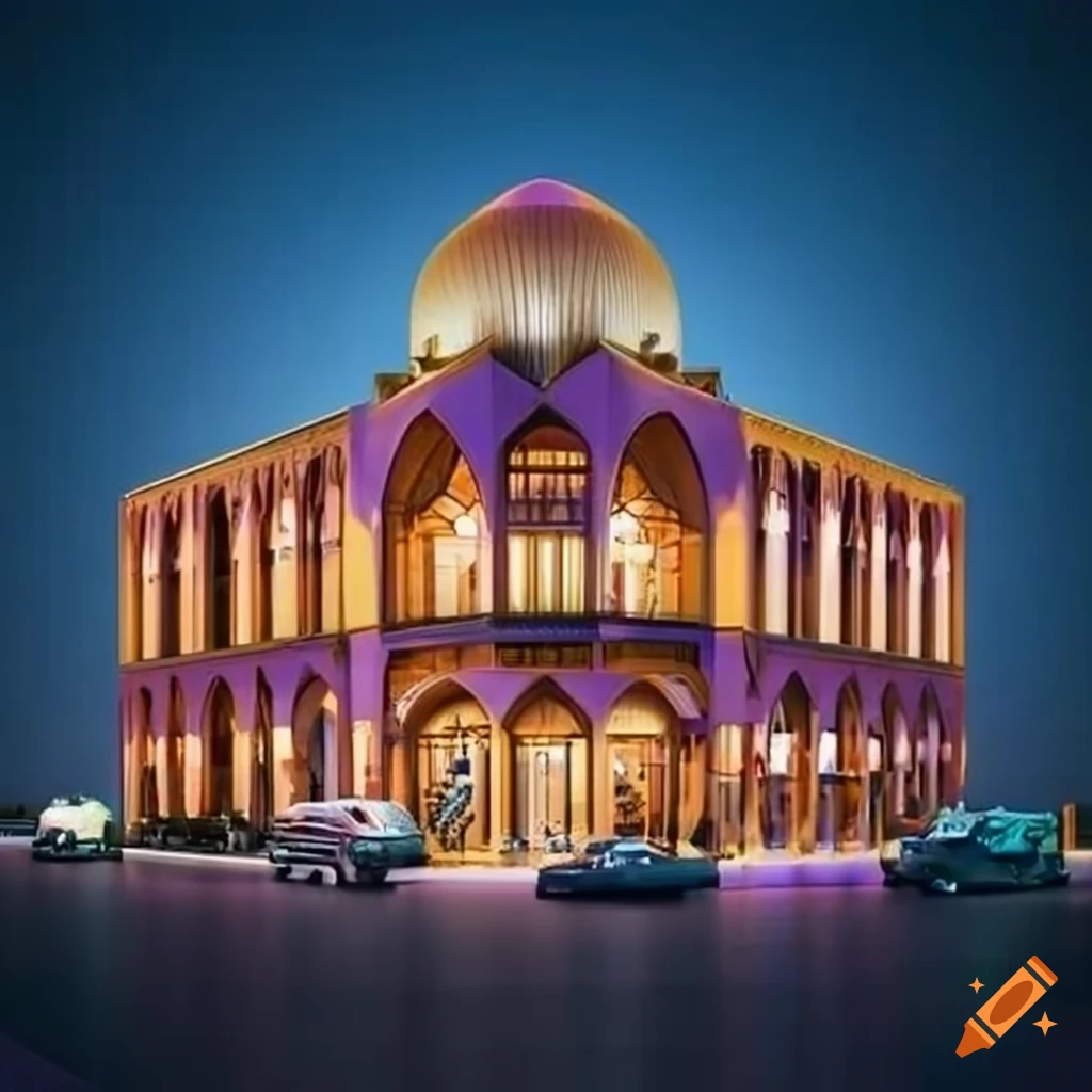 Shop mall building facade design with orchid flower and traditional ...