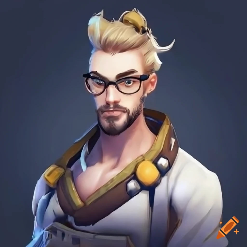 Blonde man with long hair in a bun, scruffy beard, and round glasses in ...