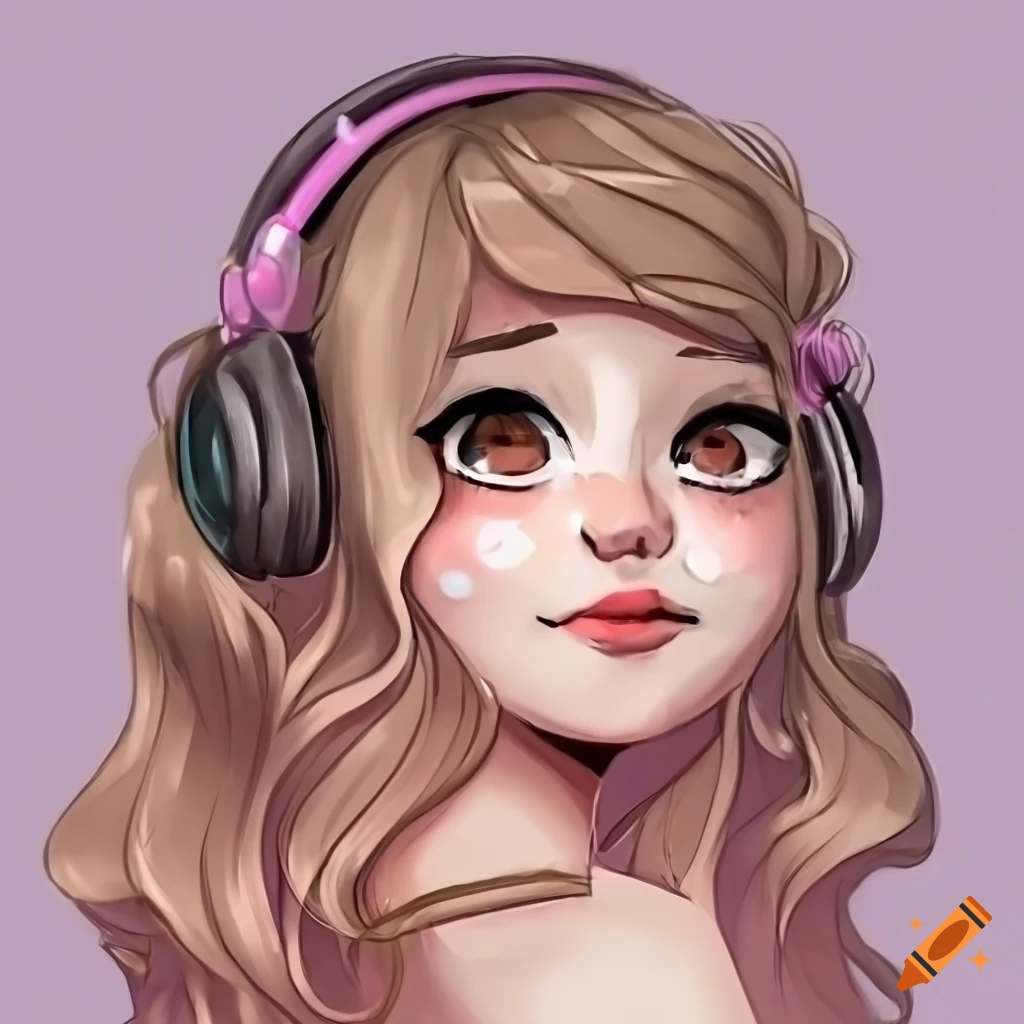 Pink angel emote with heart and halo headphones on Craiyon