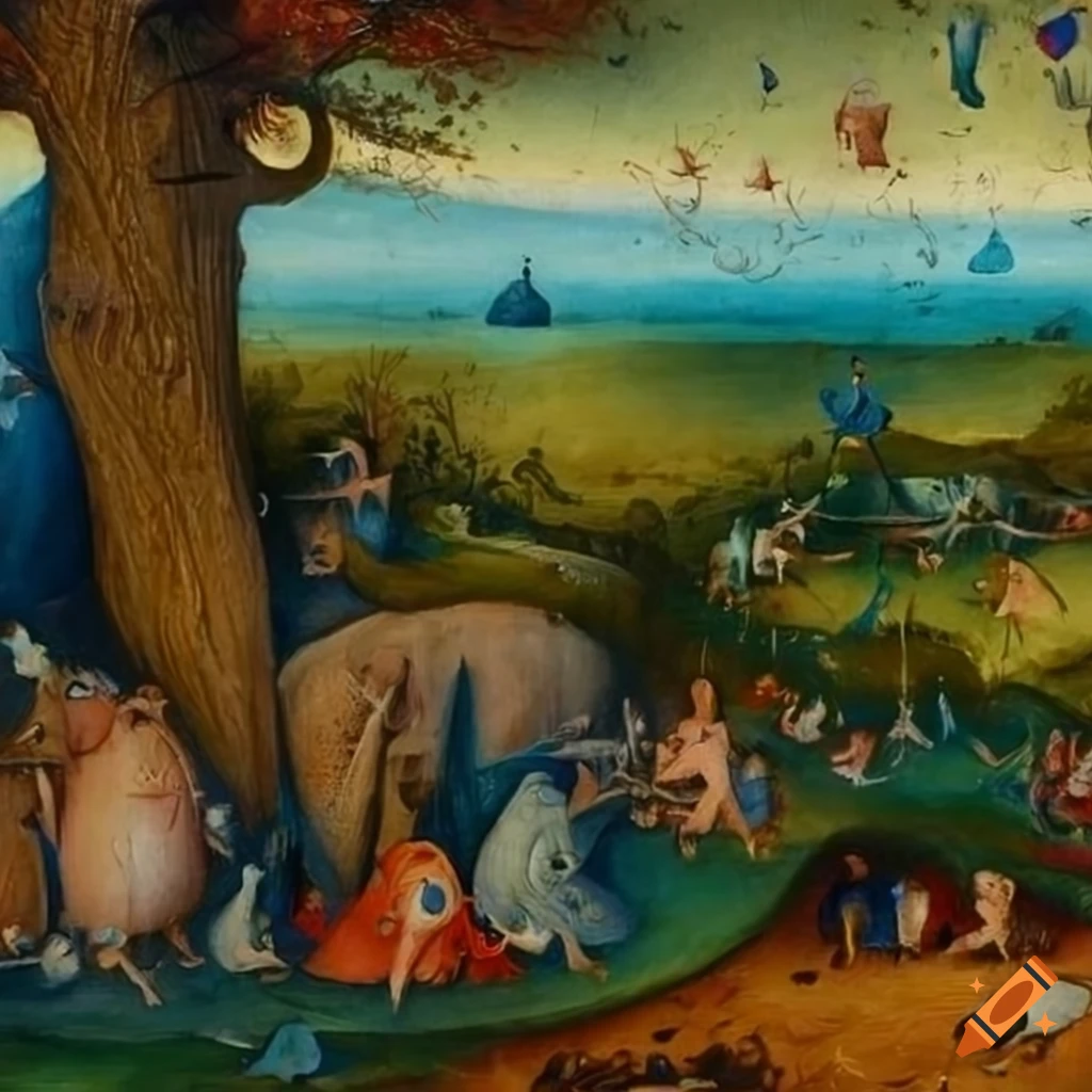 Colorful and whimsical fantasy landscape with magical creatures and ...