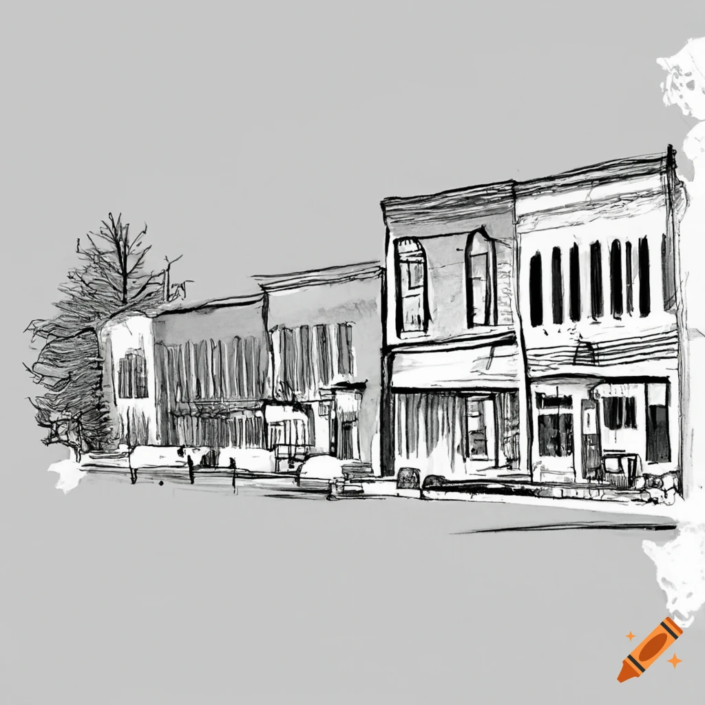 Fine line drawing of a modern rural small town in the u.s.a on Craiyon